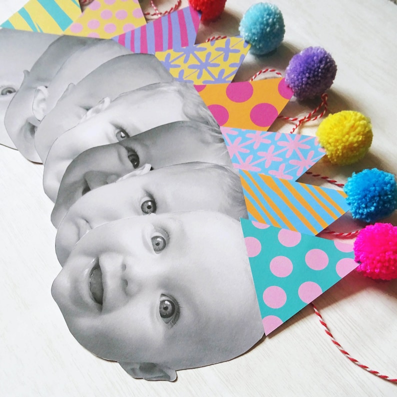 Personalised Face Happy Head Garland/Bunting with Pom Pom | Etsy