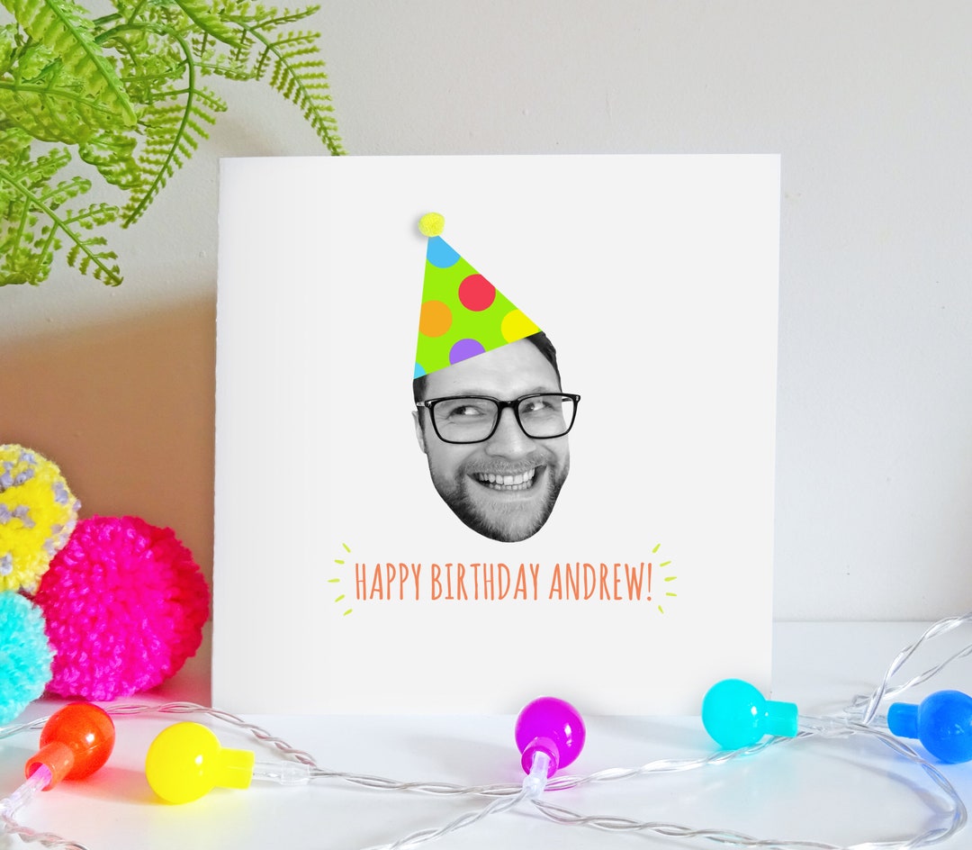 Personalised Face and Wording Happy Head Birthday Card With Spotty ...