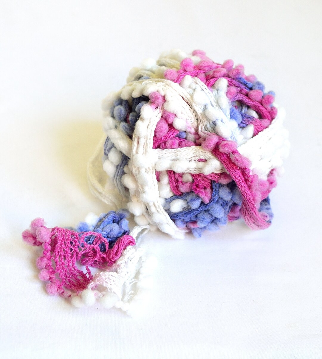 Ribbon Shape Decorative Yarn With Fluff Bits, 50 Grams / 1.76 Oz Balls ...