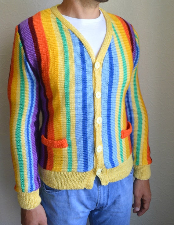 Hand Knitted Multicolored Men's Caddyshack Cardigan - Etsy
