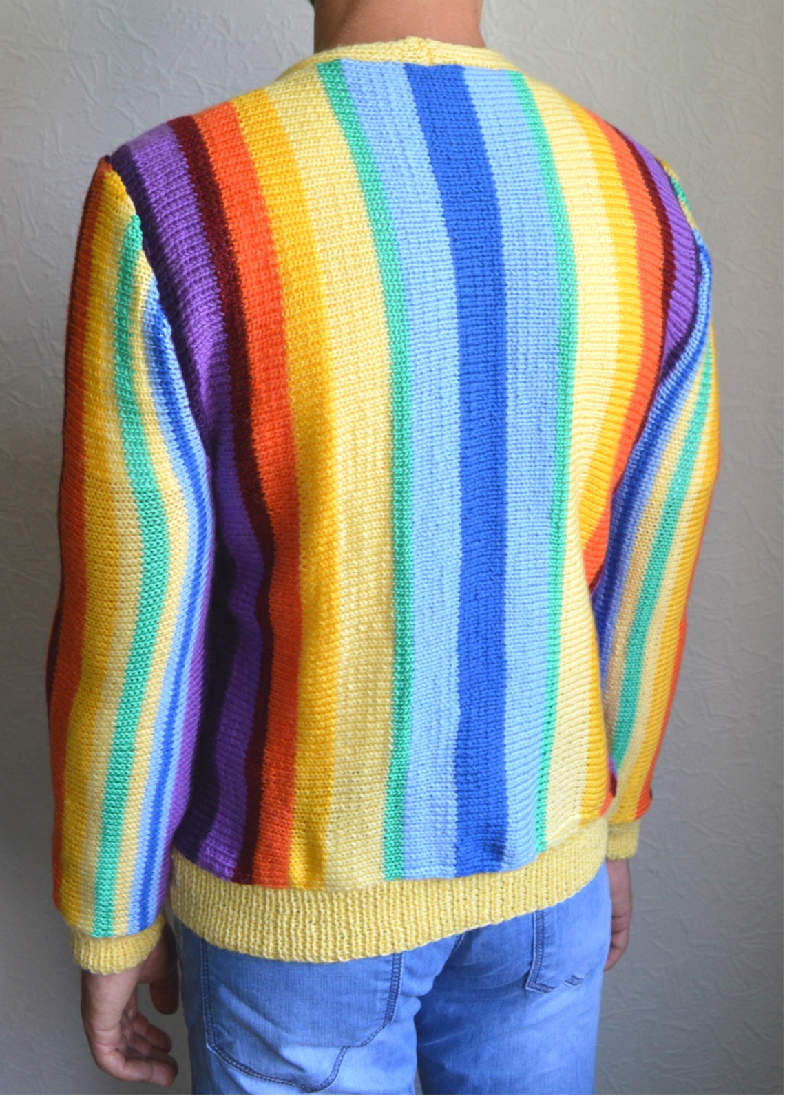Hand Knitted Multicolored Men's Caddyshack Cardigan - Etsy