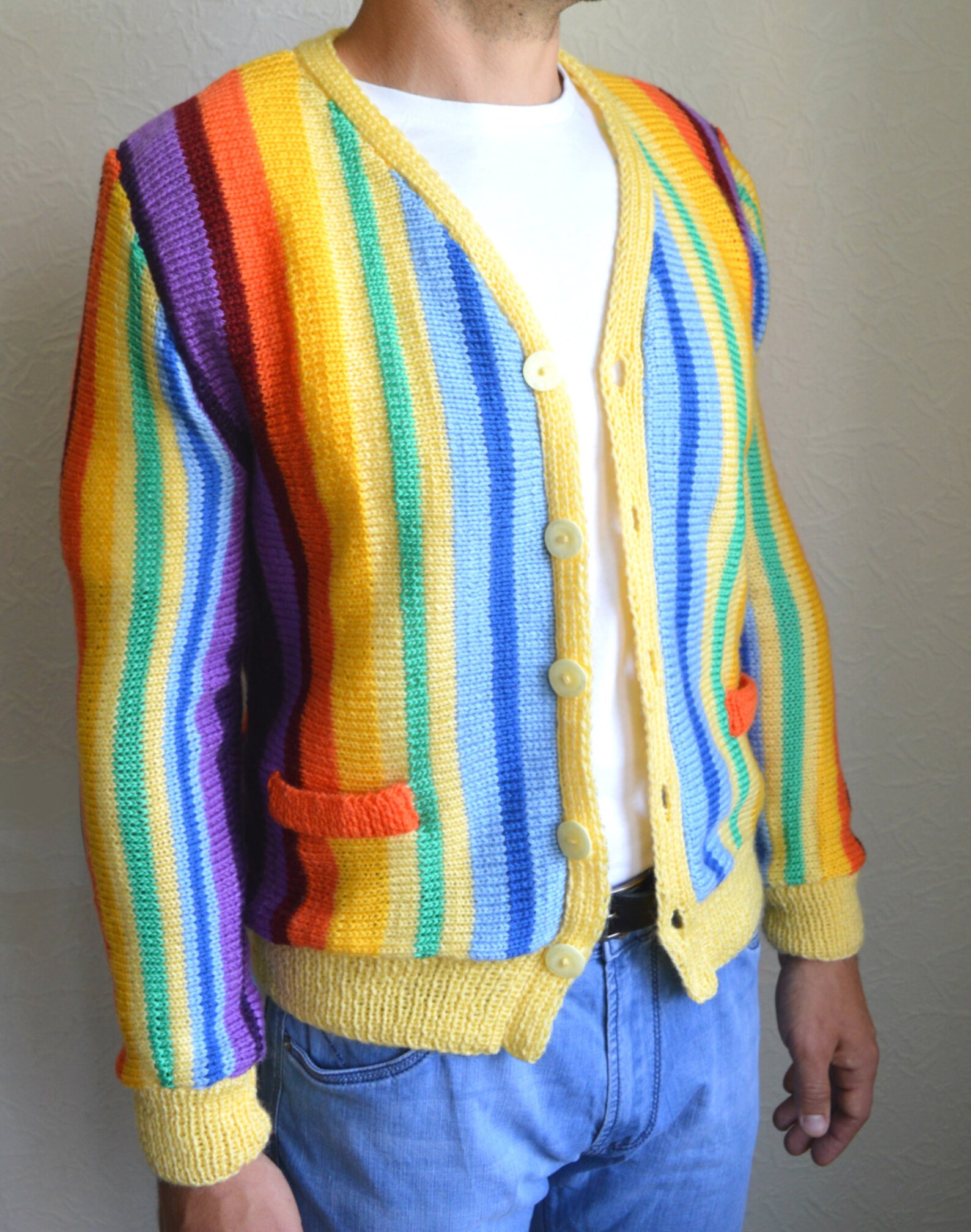 Hand Knitted Multicolored Men's Caddyshack Cardigan - Etsy