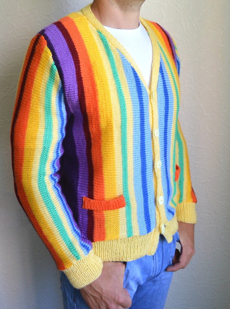 Hand Knitted Multicolored Men's Caddyshack Cardigan - Etsy