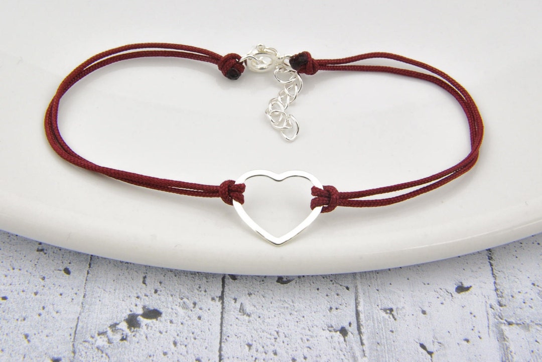 Heart String Bracelet, Sterling Silver Little Pendant, Love Charm, Gift ...