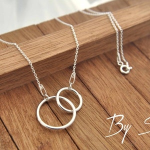 Sterling Silver Two Circles Necklace 2 Two Rings Pendant - Etsy