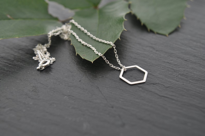 Hexagon Necklace Geometric Jewelry Sterling Silver Chain and | Etsy