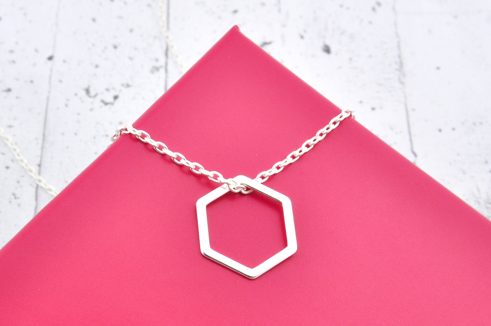 Hexagon Necklace Geometric Jewelry Sterling Silver Chain and - Etsy