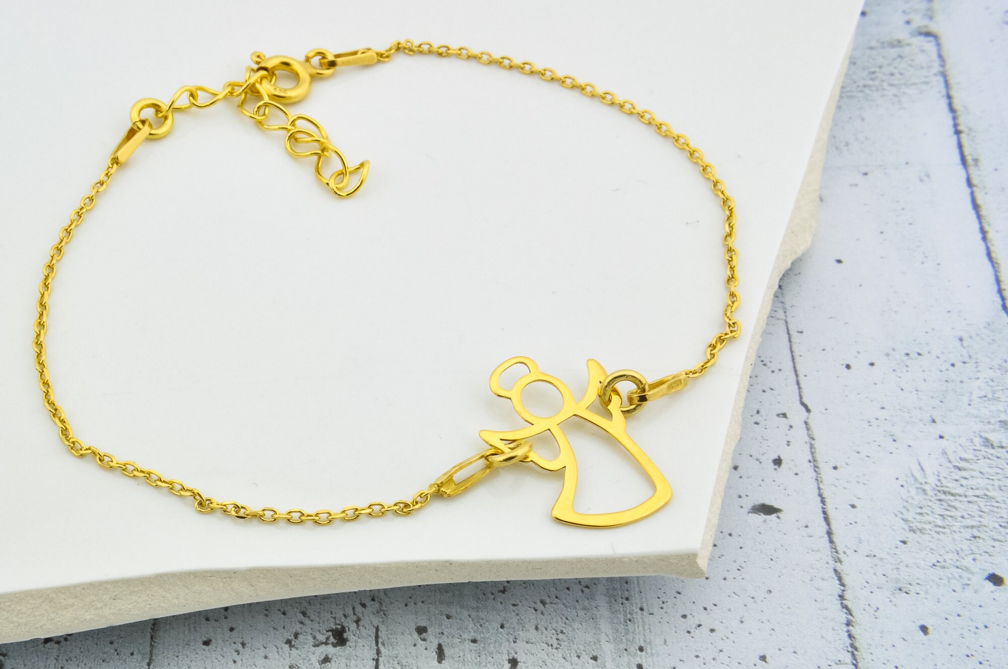 Sterling Silver Angel Bracelet Gold Plated Pendant Angel - Etsy
