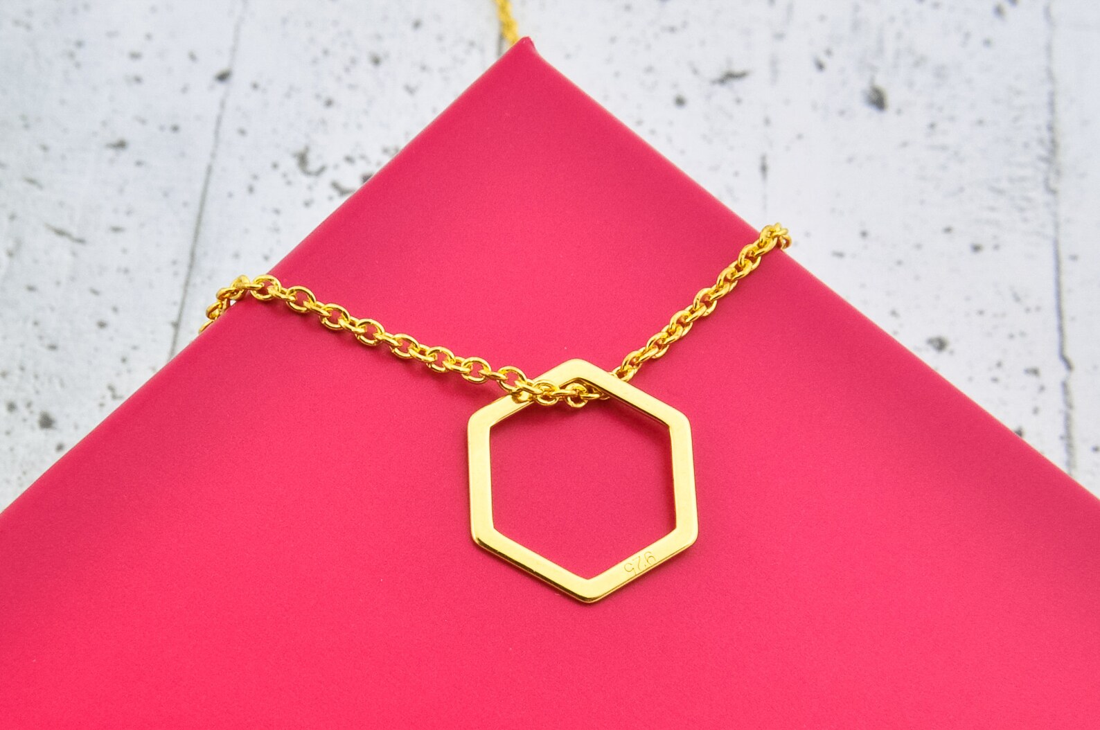 Hexagon Necklace Geometric Jewelry Sterling Silver Chain and | Etsy