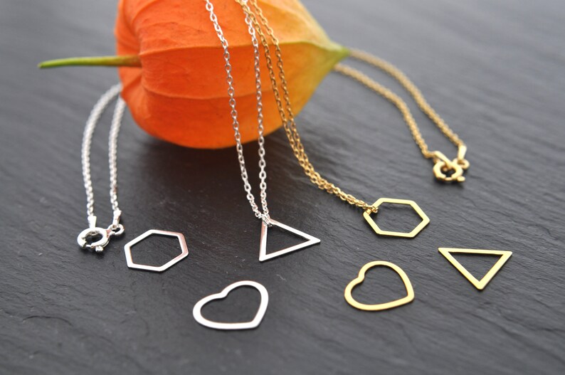 Hexagon Necklace Geometric Jewelry Sterling Silver Chain and - Etsy