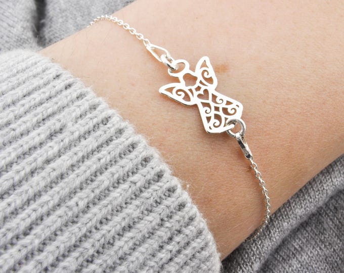 Sterling Silver Angel Bracelet, Pendant Angel, Silver Angel, Little ...