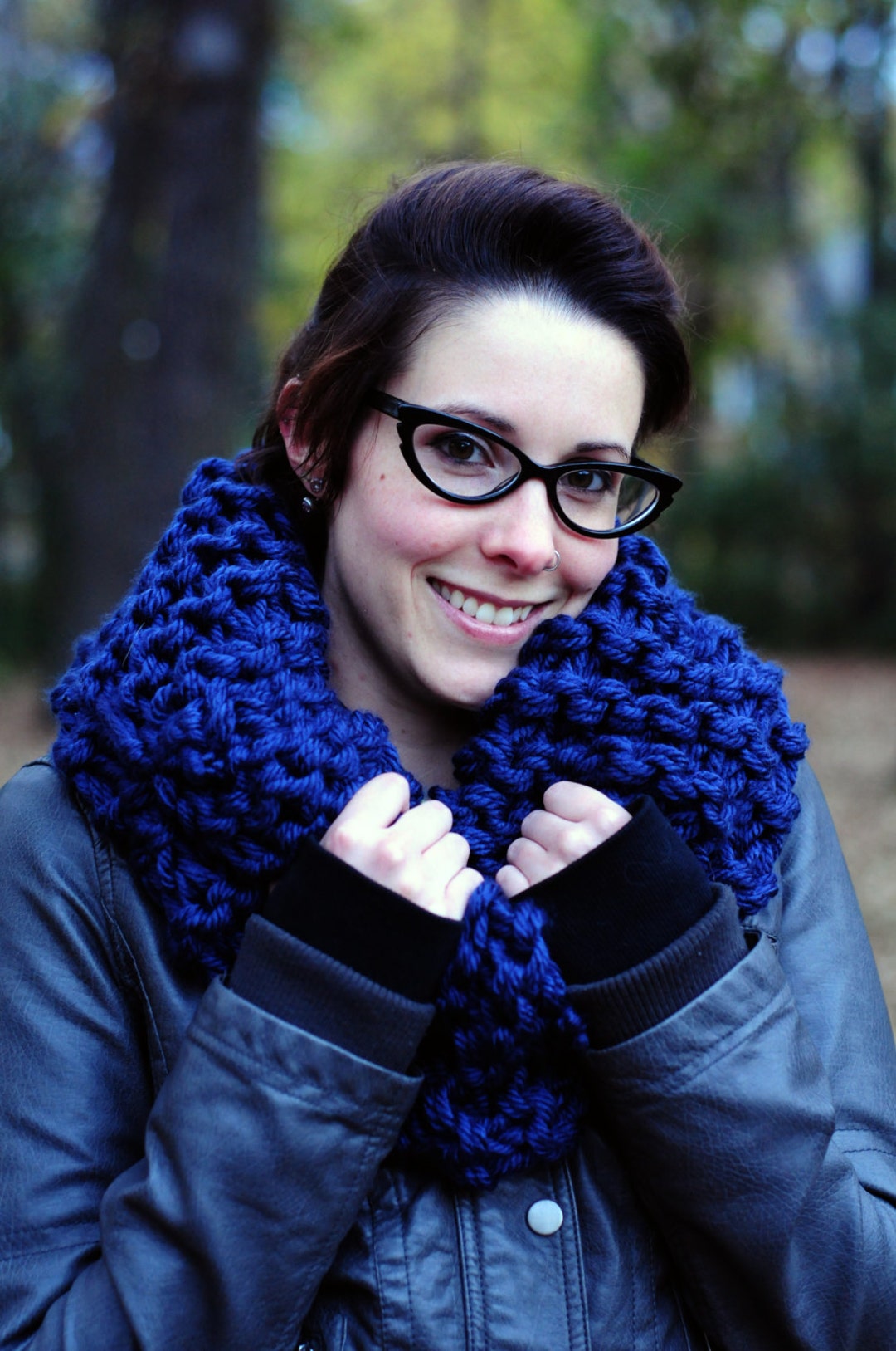 Outlander Cowl, Hand Knit Cowl, Navy Blue Cowl, Snood Scarf, Gift for ...