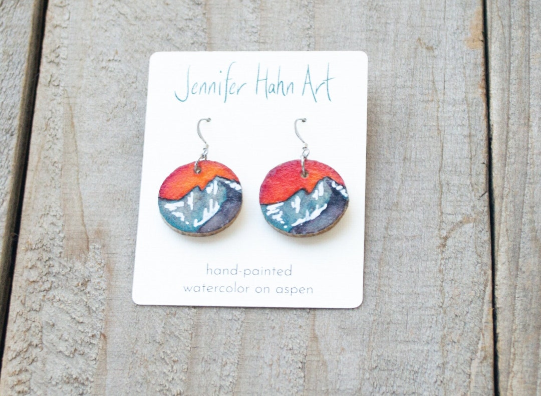 Long's Peak Mountain Hand Painted Watercolor Aspen Wood Earrings ...