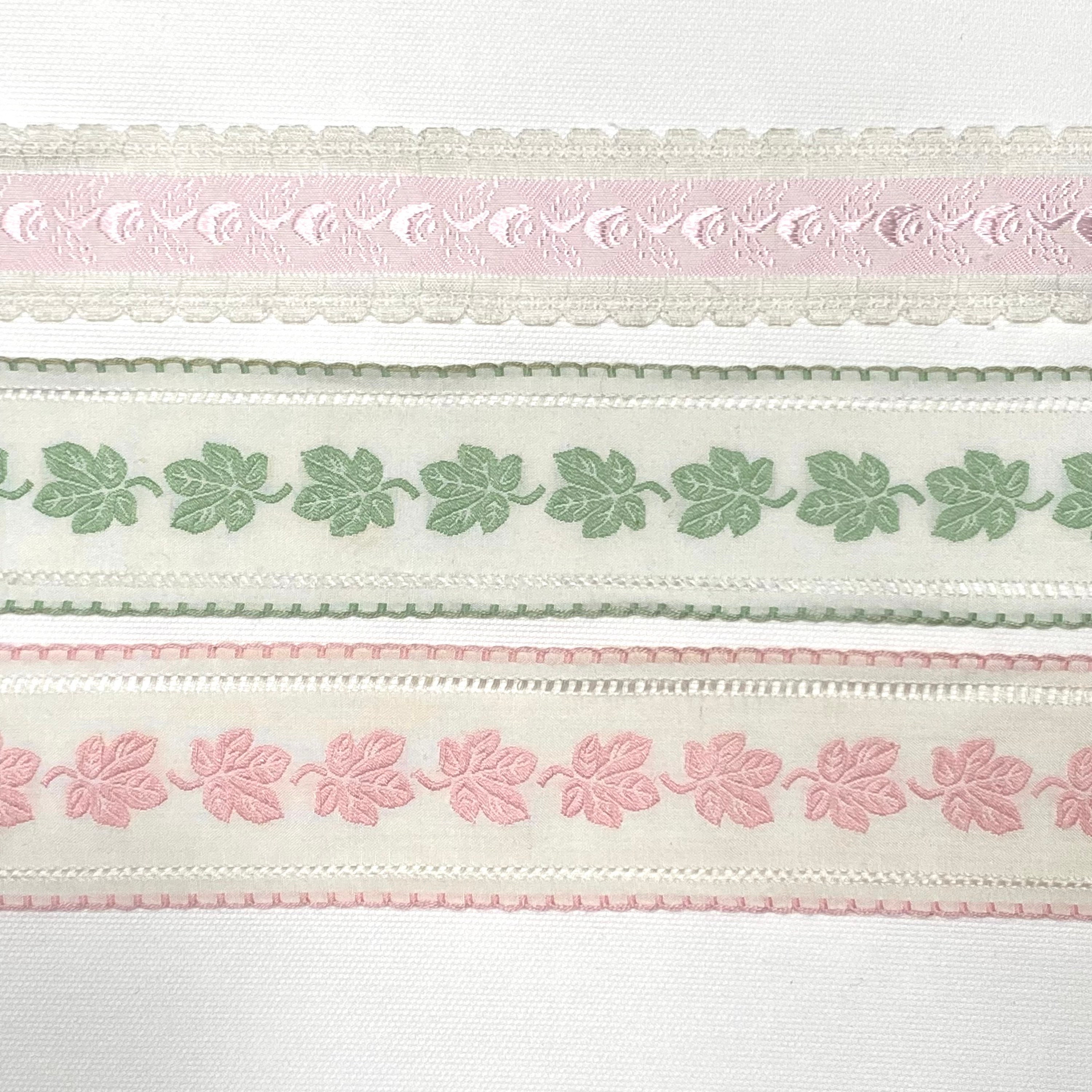 8 Yds of Vintage Jacquard Trim With Pink and Green Leaves - Etsy