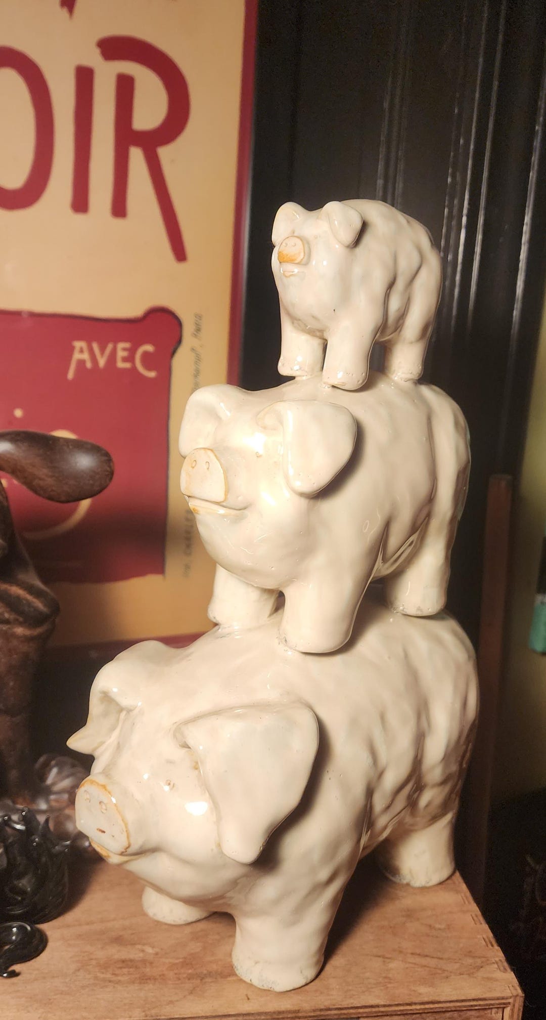 Farmhouse Pottery Pigs, Stacked Beige Glazed Sculpture - Etsy