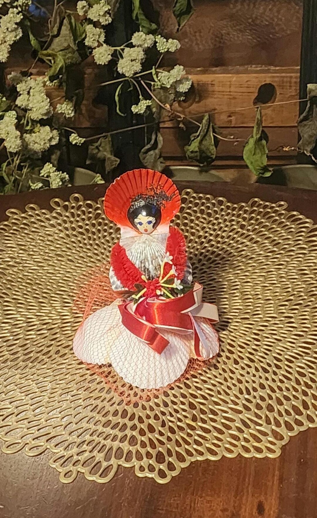 Vintage Seashell Doll in Red Dress - Etsy