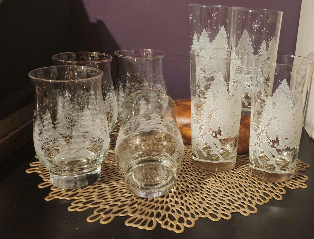 Luminarc Holiday White Frosted Glass Decor Glasses Vintage - Etsy