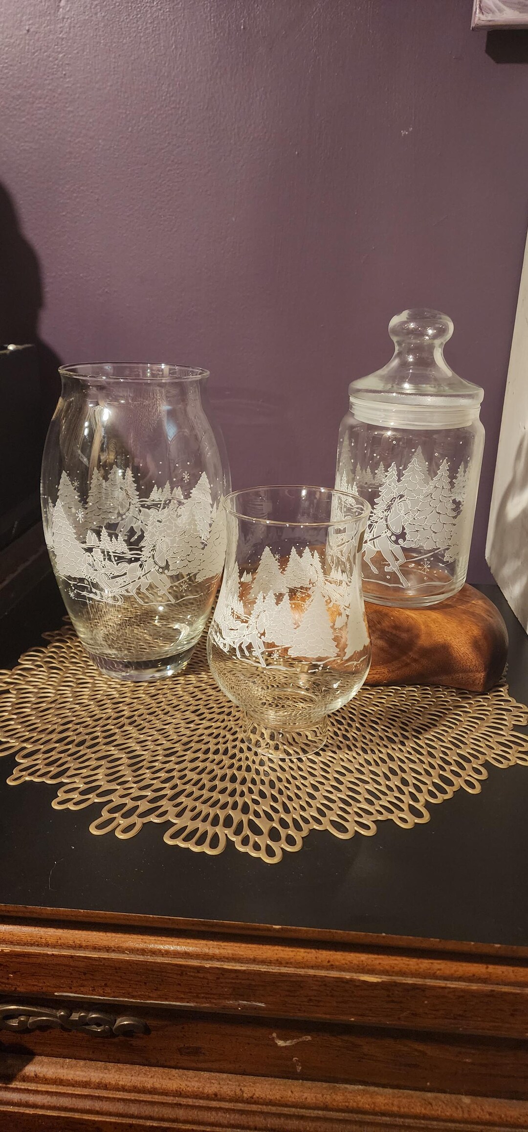 Luminarc Holiday White Frosted Glass Decor Vase Jar Hurricane Globe ...