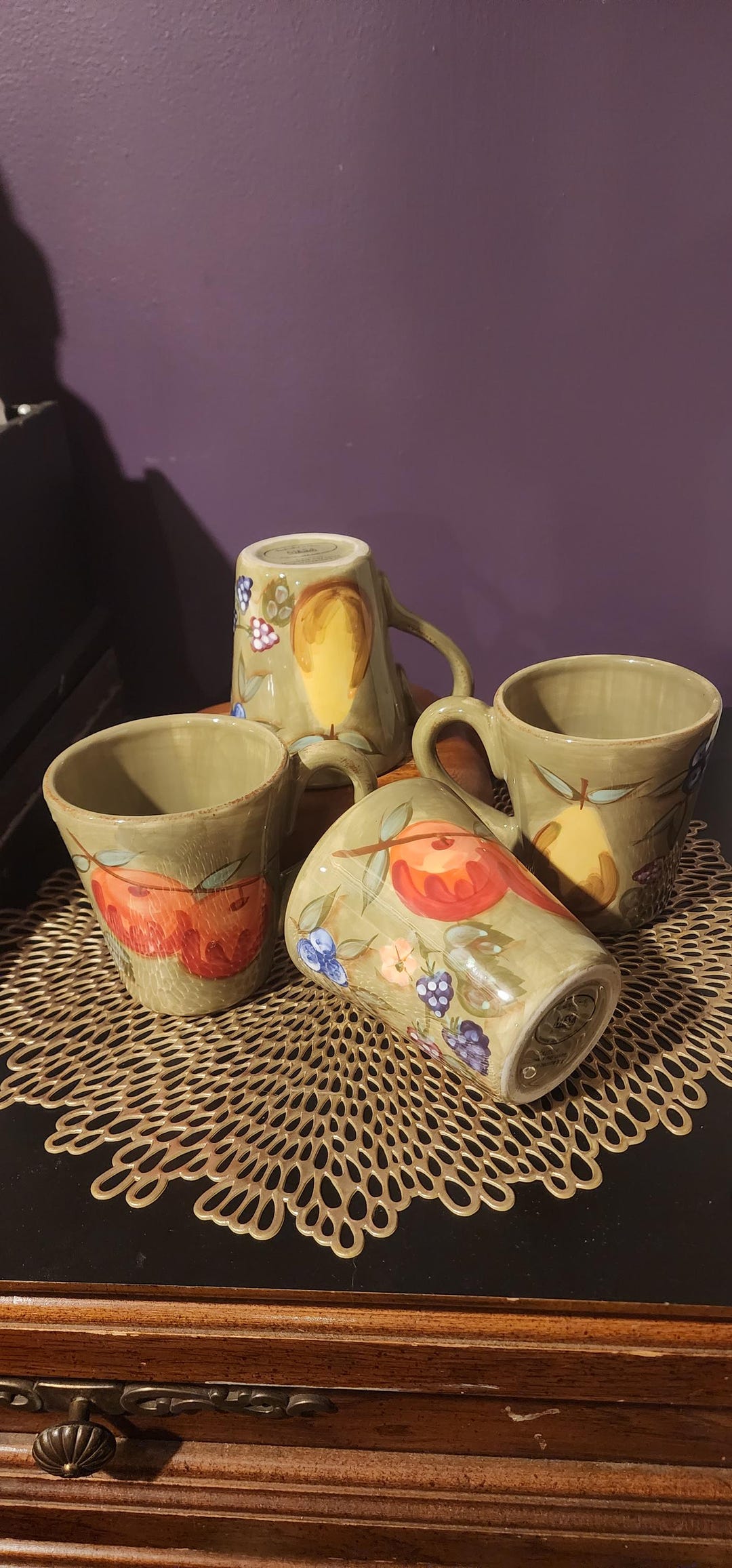 Santa Rosa Green Handpainted Fruit on Slanted Coffee Mugs by Mesa ...