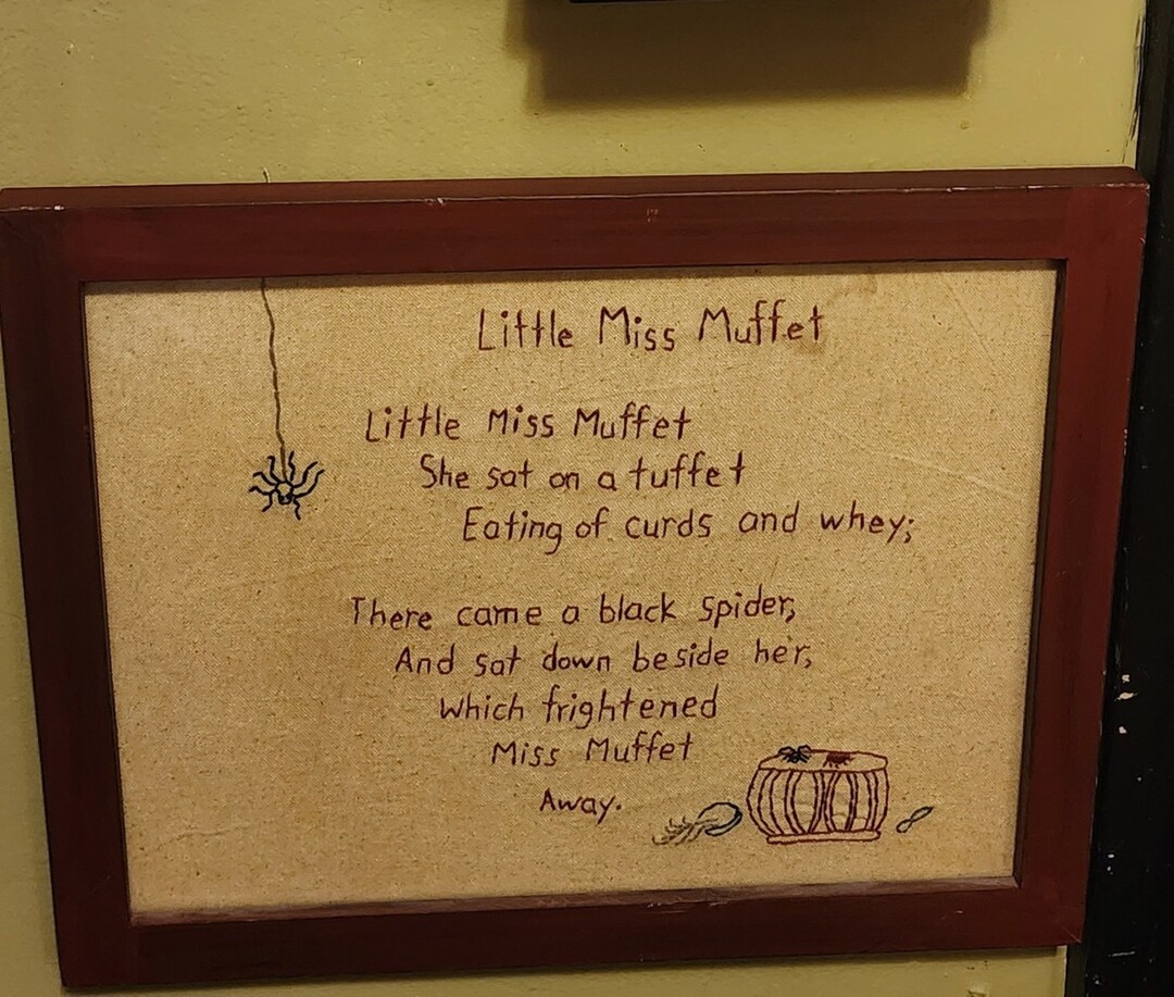 Framed Little Miss Muffet Sampler Vintage Cross Stitch - Etsy