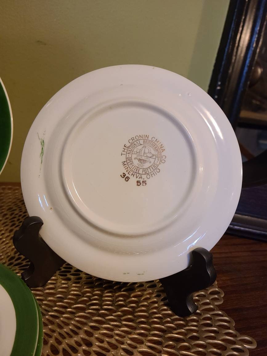 Cronin China Minerva Ohio, Green Trim Colonial Couple Dessert Plates - Etsy