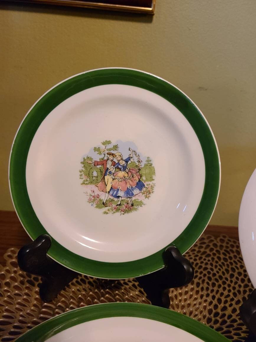 Cronin China Minerva Ohio, Green Trim Colonial Couple Dessert Plates - Etsy