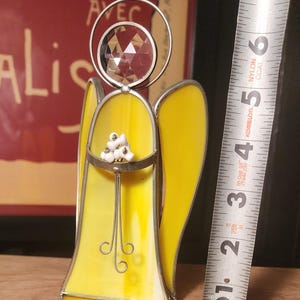 Yellow Stain Glass Standing Angel With Flowers Made by GHS, Inc Vtg - Etsy
