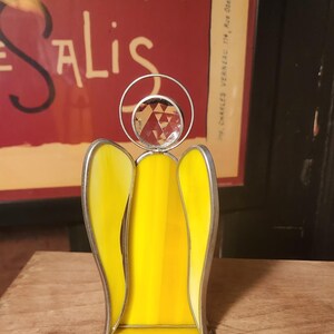 Yellow Stain Glass Standing Angel With Flowers Made by GHS, Inc Vtg - Etsy