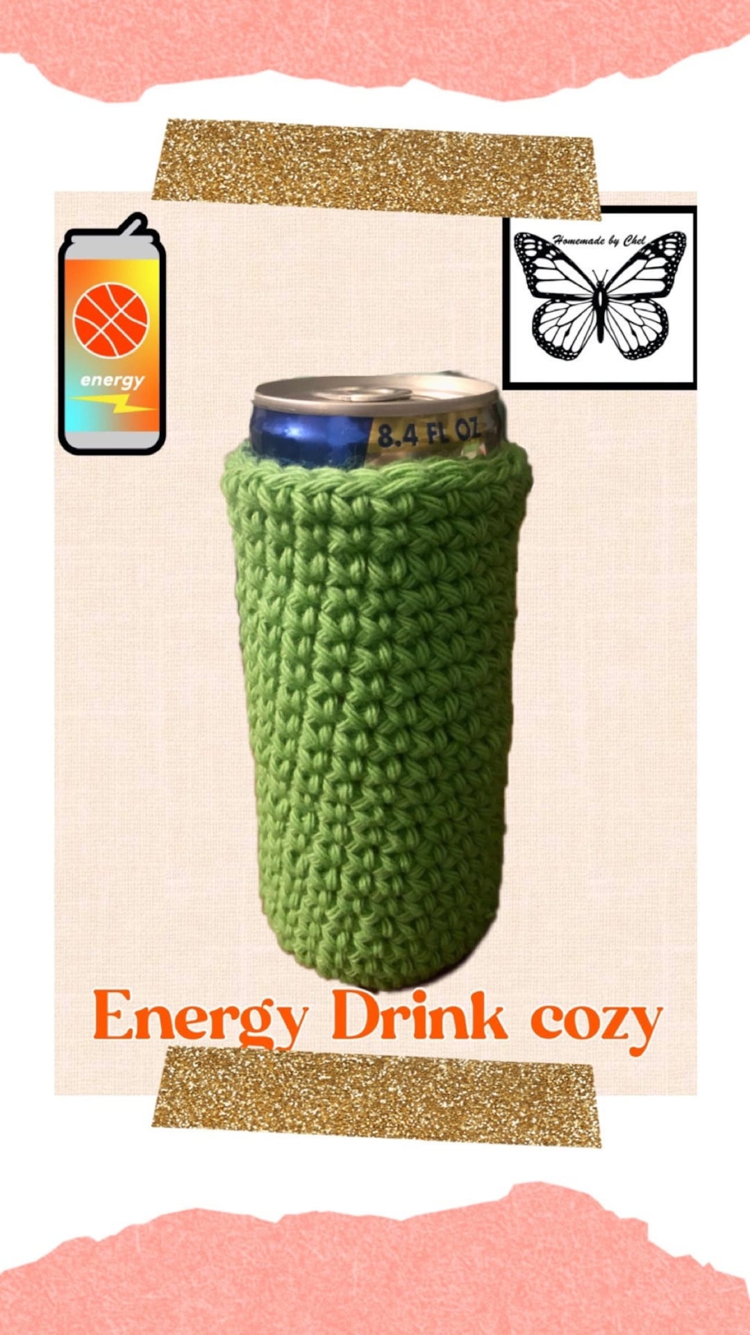 Skinny Can Cozy/ Energy Drink Cozy/ 8.4oz Can Cozy Crochet Pattern - Etsy