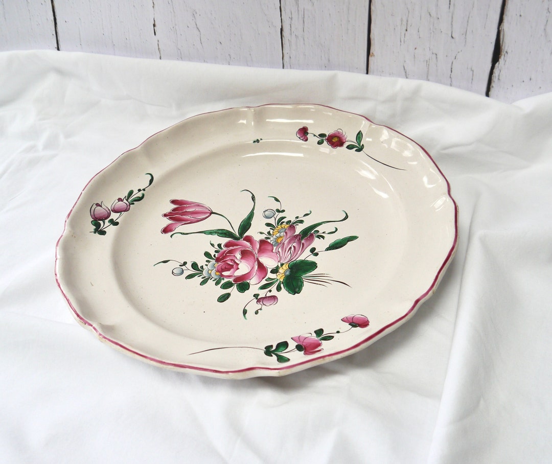 Large Hand Painted Serving Plate, Floral Pattern Vintage Platter, - Etsy