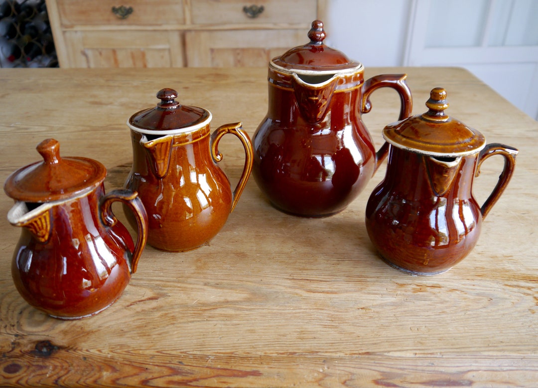 Set of 4 Brown Lidded Jugs Vintage Brown Jugs Brown Pitchers - Etsy