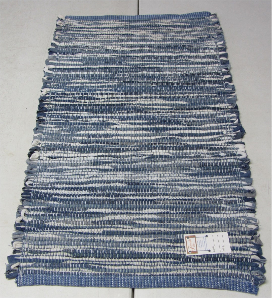 Denim and T-shirt Hand Loomed Rug W Sewn Borders, Blue and White, 25w X ...
