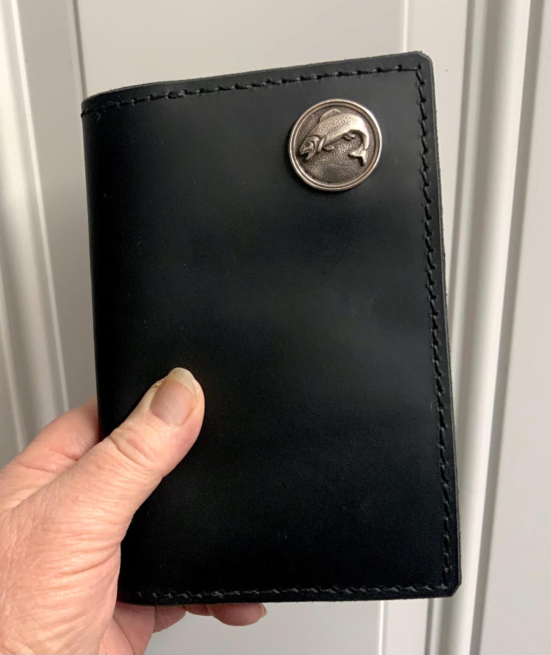 4x6 Black Leather Notepad Cover With Fish Concho, Pen+gear Memo Book ...