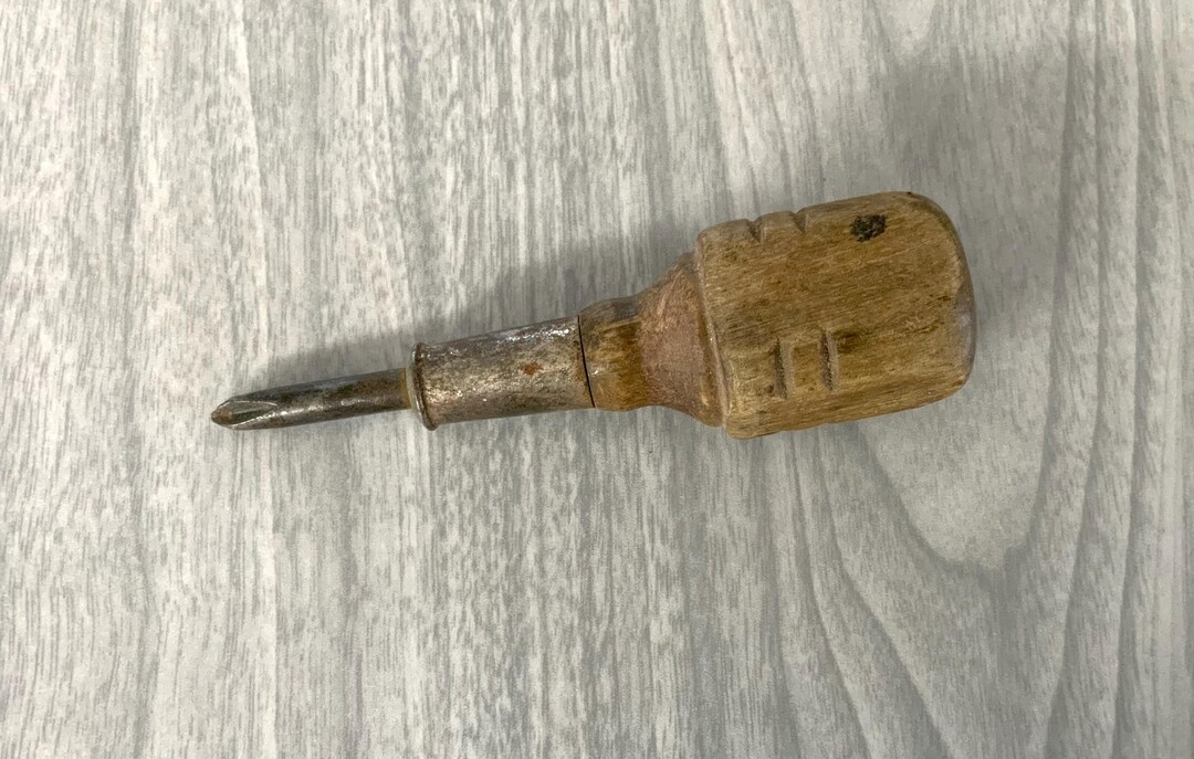Antique 1940s Short Phillips Screwdriver With Wood Handle,vtg Stubby ...