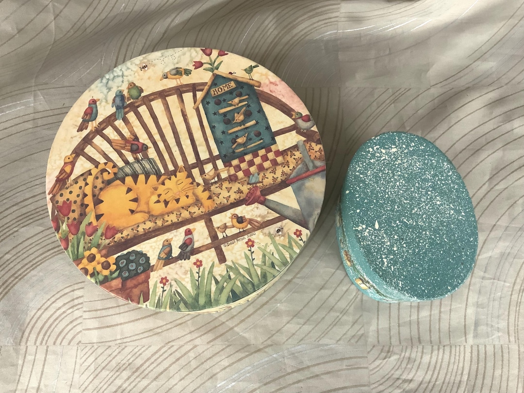 Vintage Empty Round Lang Box,oval Decorative Box,folk Art Box,cat in ...