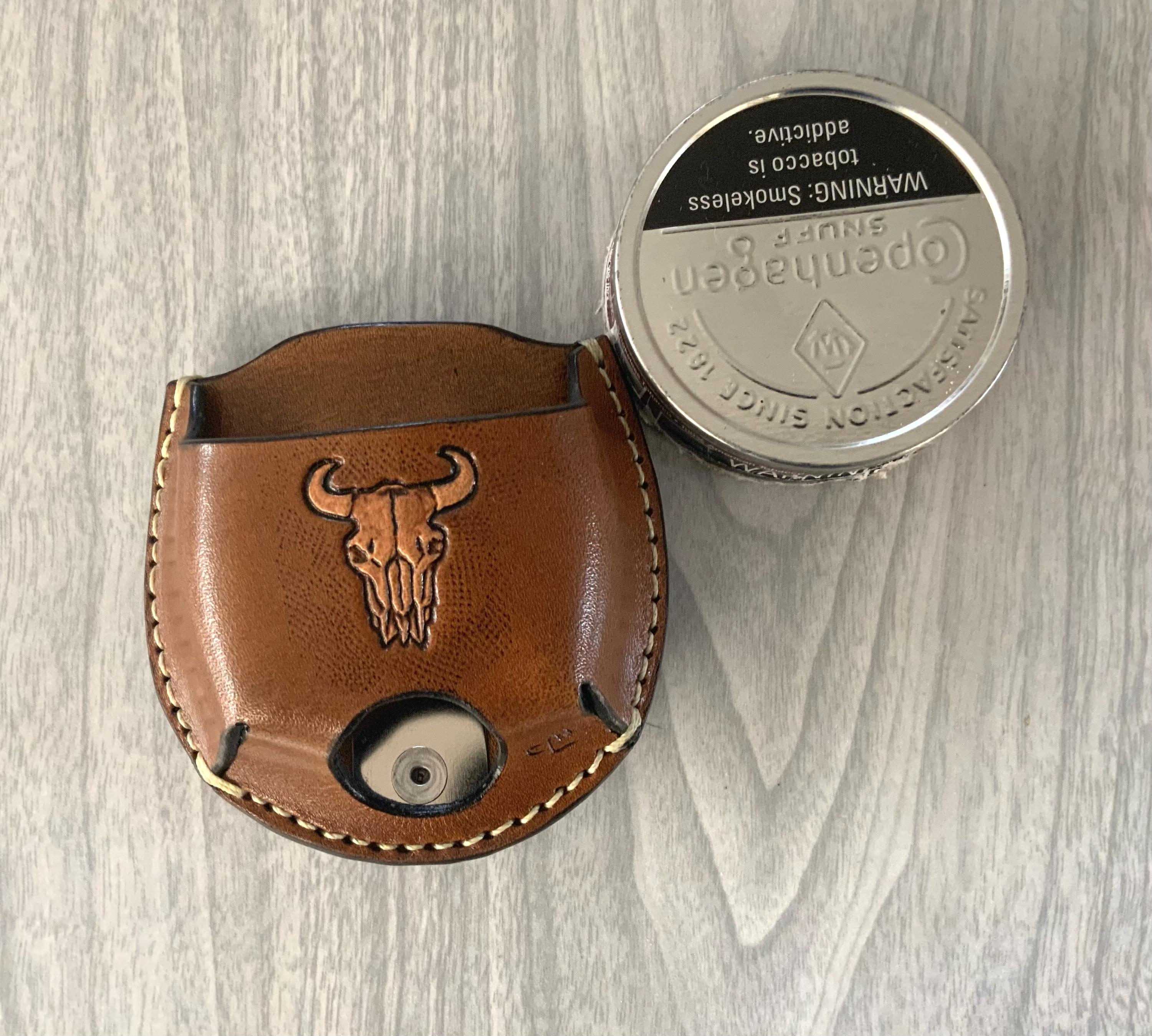 Cow Skull Snuff Case, Farmers Snuff, Leather Snuff Can Holder, Snuff ...