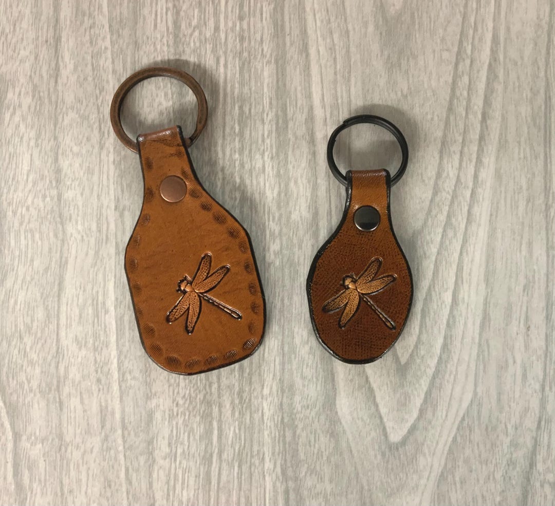 Dragonfly,key Fob, Leather Keychain, Dragonfly on Key Chain, Tooled Key ...