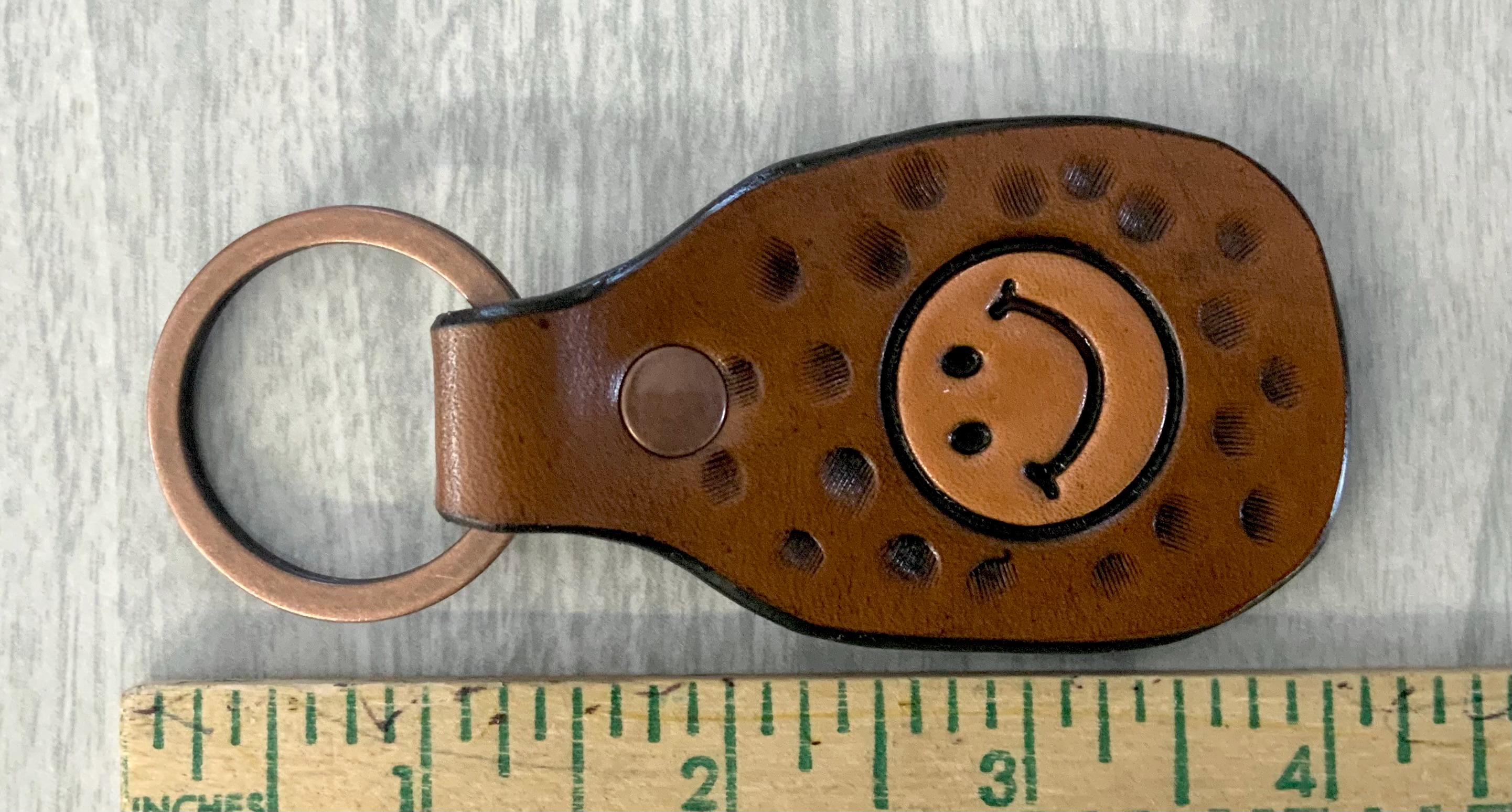 Smiley Face Key Fob, Leather Happy Face Keyfob,keychain, Leather ...