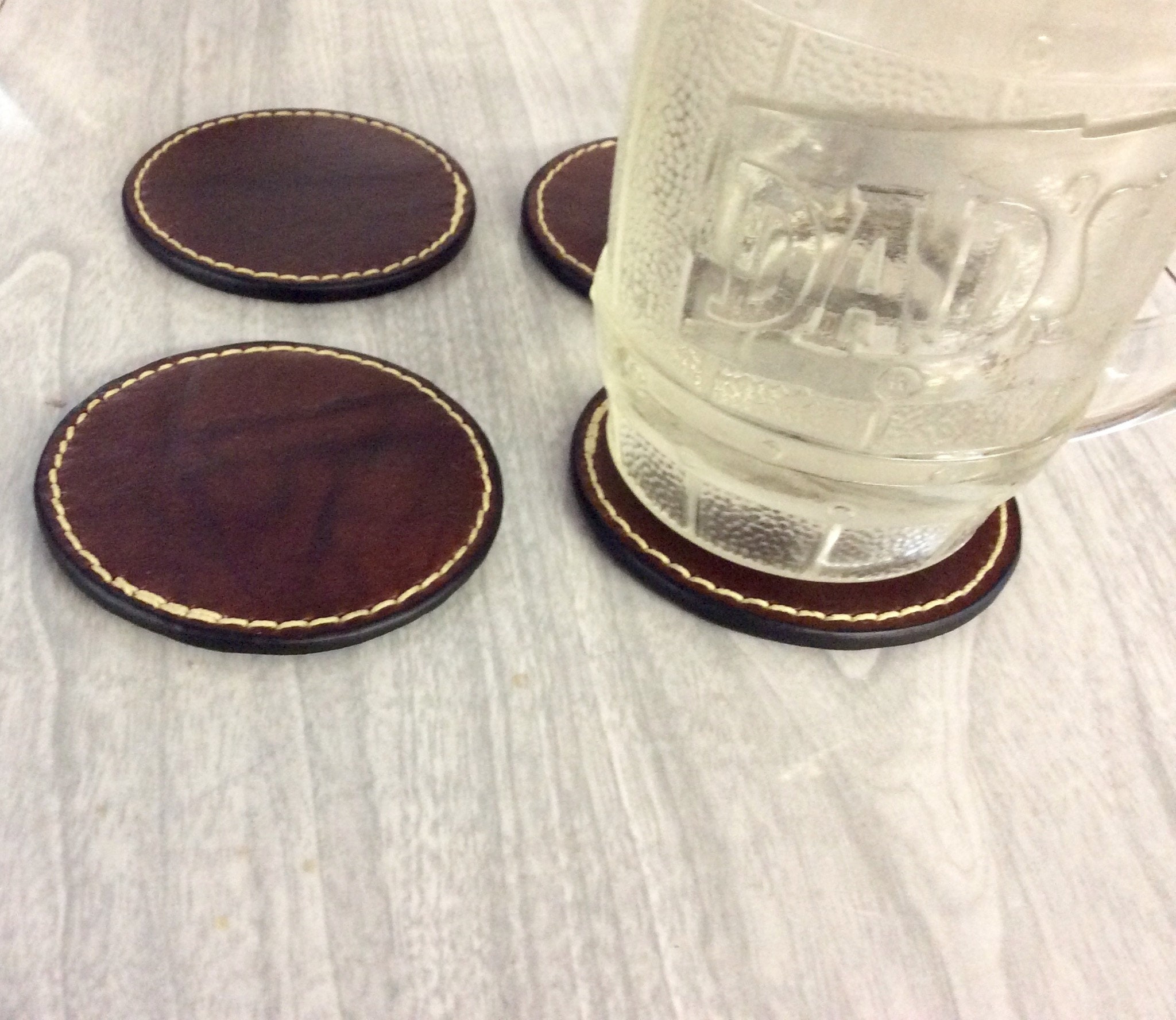 Plain Leather coasters leather coasters coasters stitched | Etsy