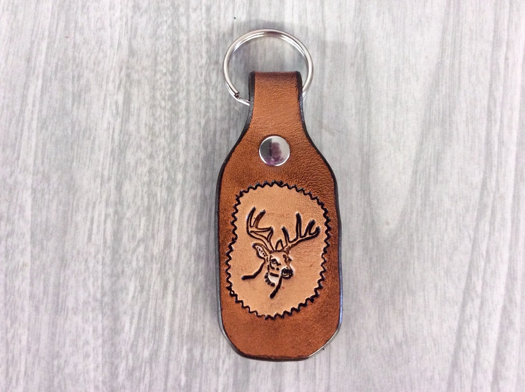 Deer Keyfob, Deer Head Leather Key Fob, Deer Head Key Chain, Deer Key ...