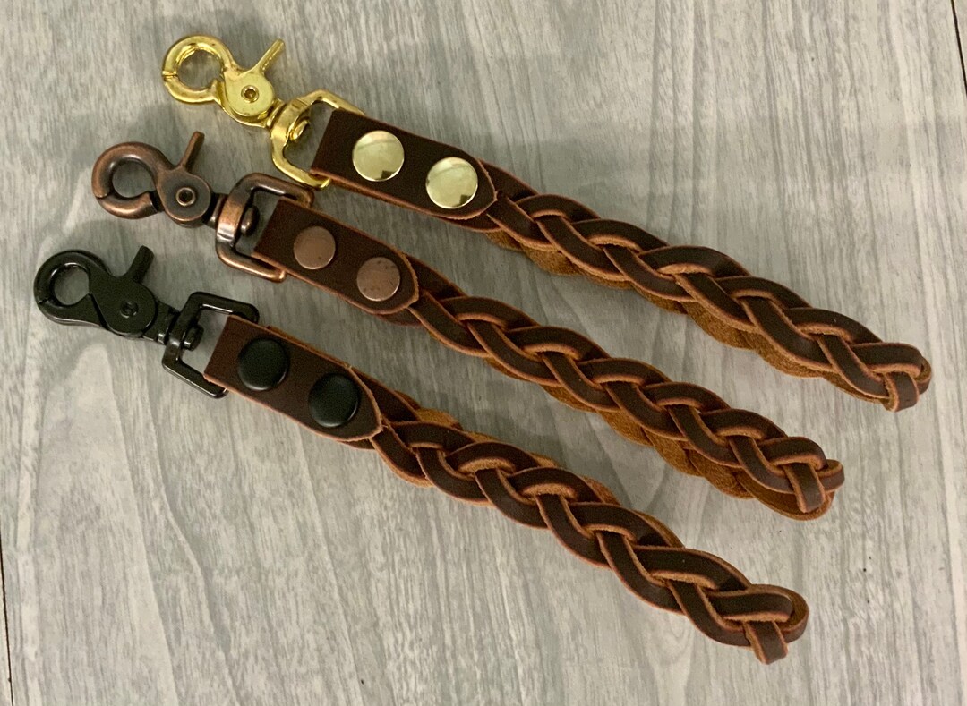 9-1/2" Wrist Strap Key Fob, Unsnaps, Braided Leather Key, Swivel Snap ...