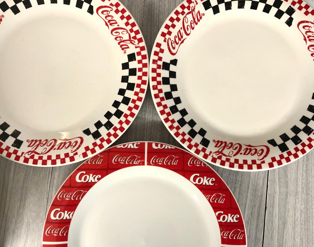 3 Vintage Coca Cola Dinnerware Plates, 2 Checkered Pattern by Gibson, 1 ...