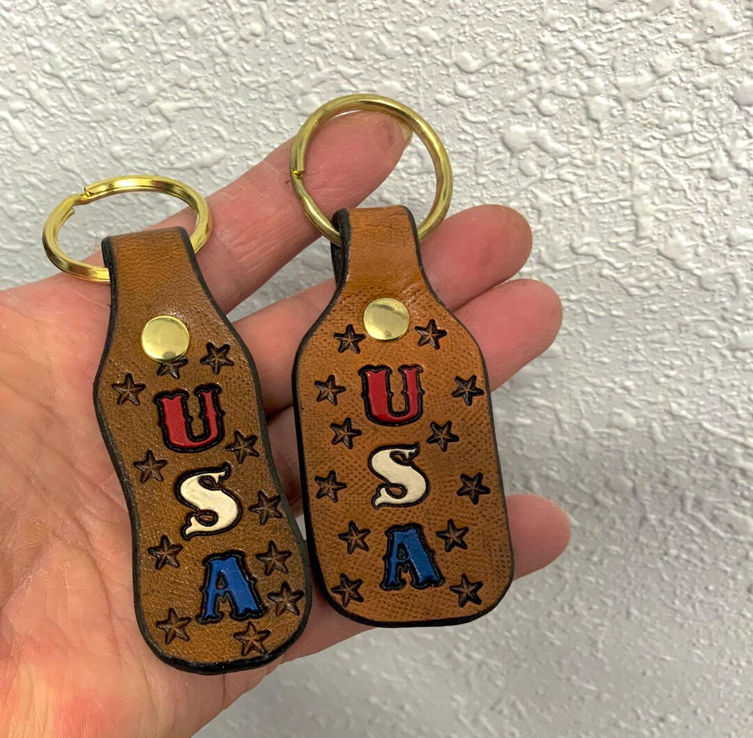 USA Key Fob, Leather USA Key Fob, USA Keychain, Leather Key Chain, Hand ...