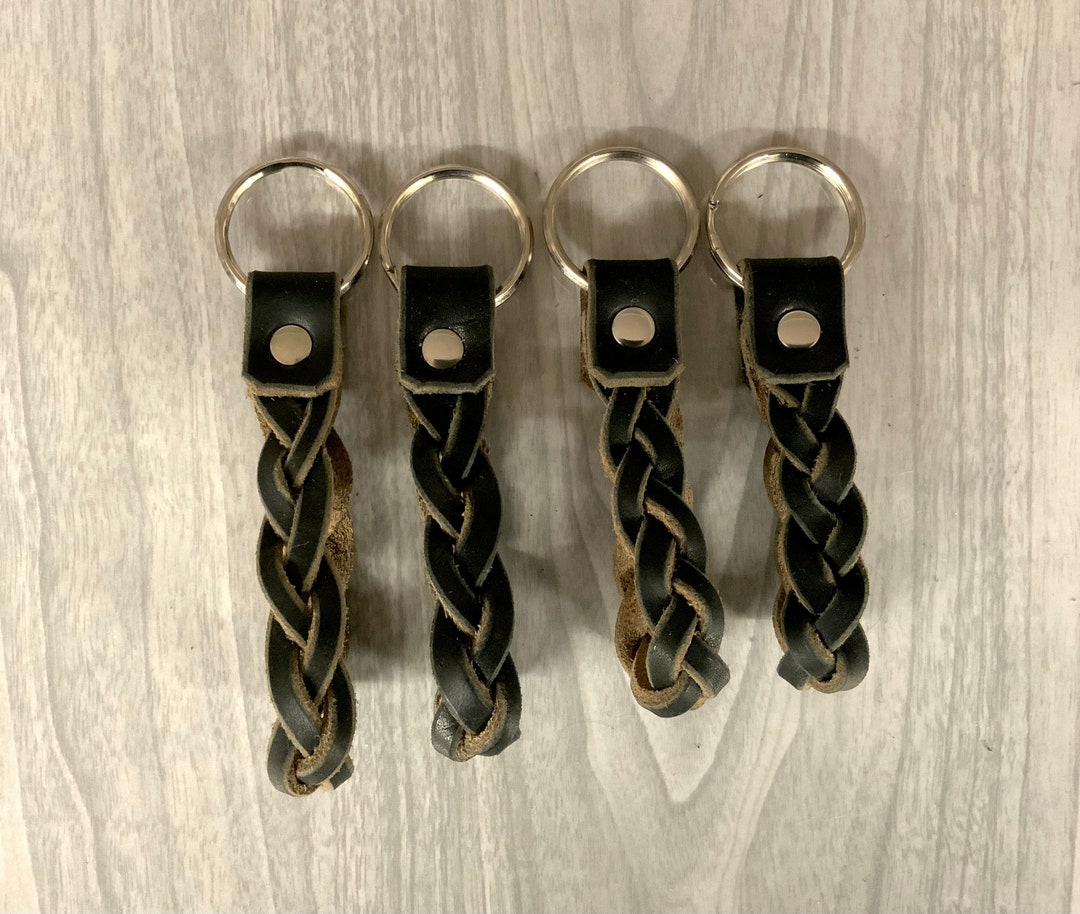 Braided Leather Key Fob, Braided Leather Key Chain, Latigo Braided Key ...