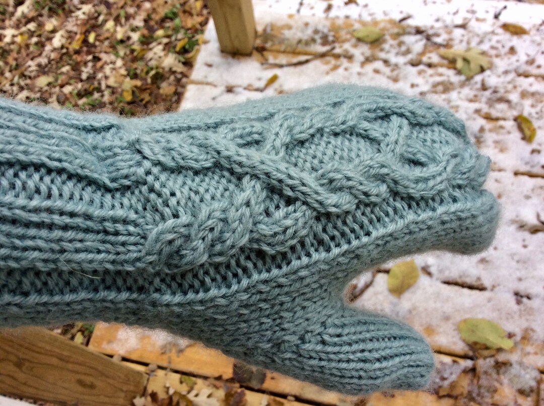 Adults Mittens, Arcrylic and Wool Hand Knit Mittens, Lt Blue Grey, Hand ...