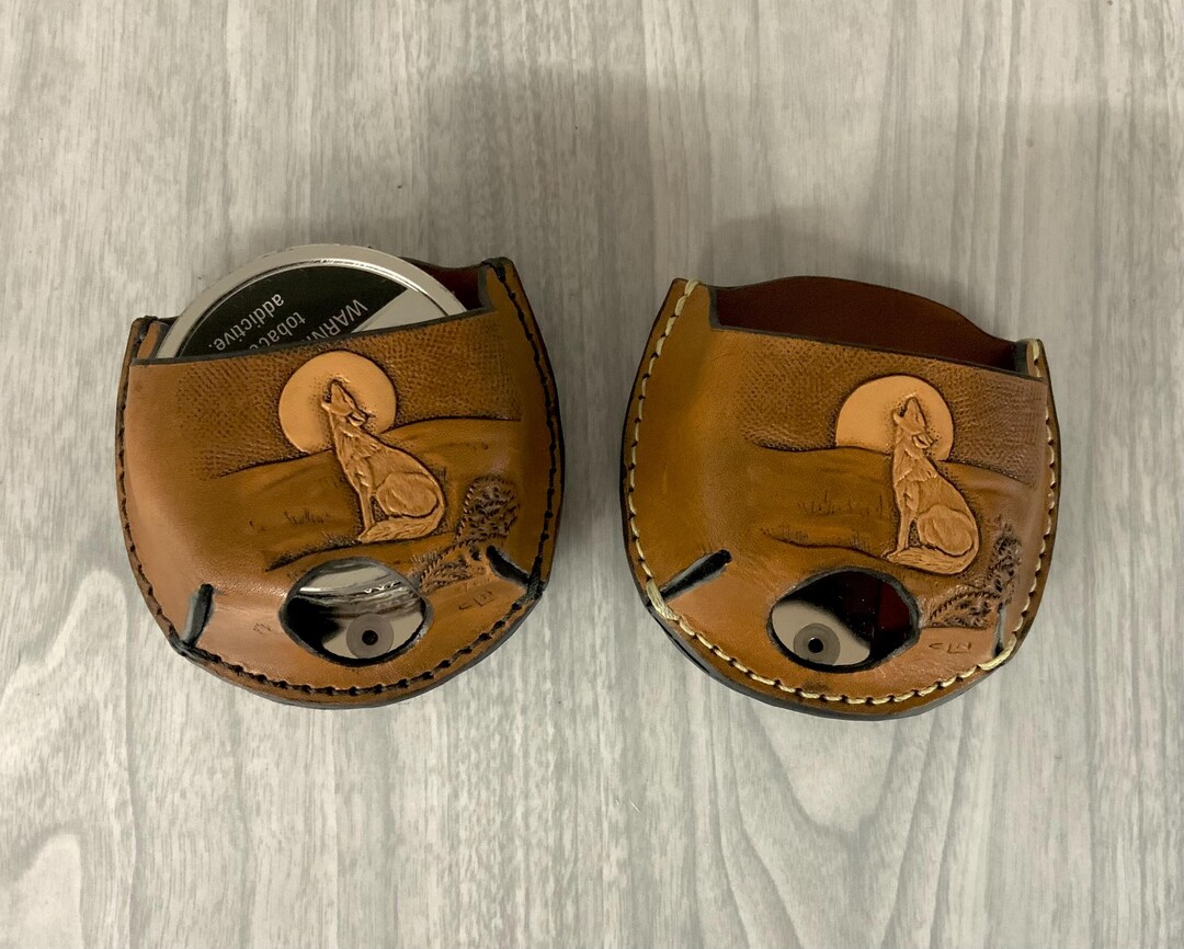 Wolf Snuff Case,w/belt Clip,snuff Can Holster,leather Snuff Can Holder ...