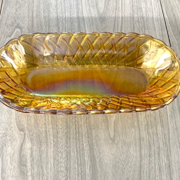 Amber Carnival Glass Oblong Bowl - Etsy