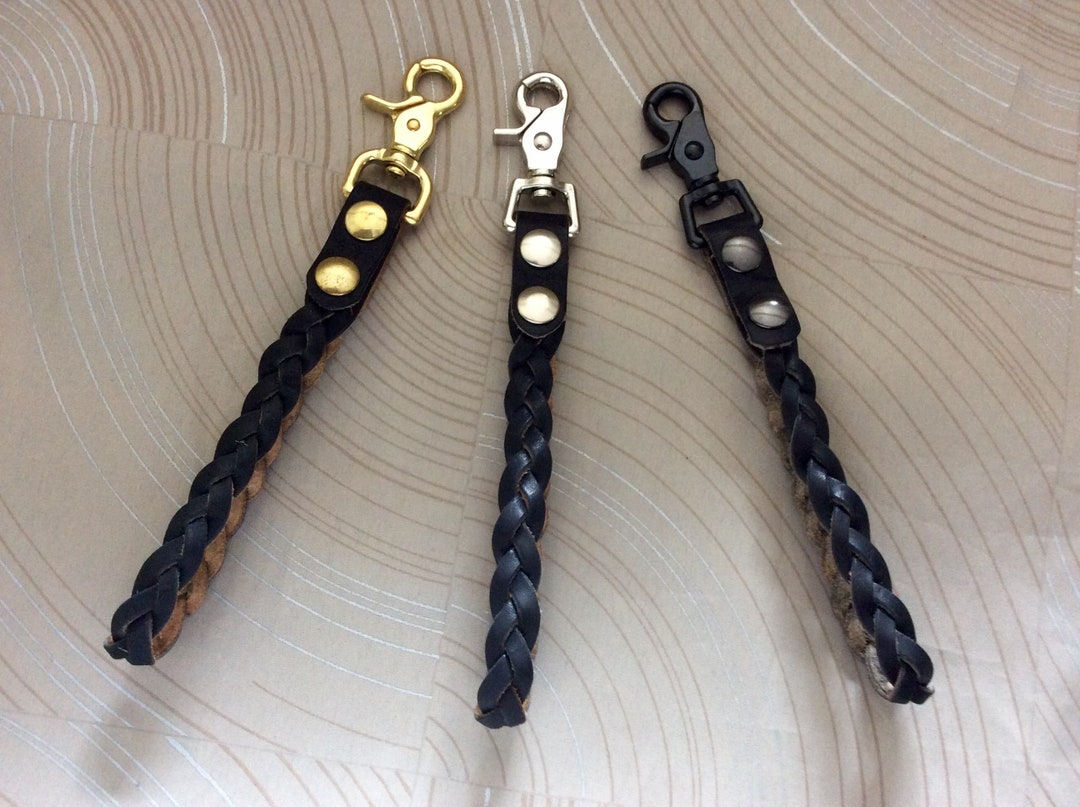 9-1/2" Wrist Strap Key Fob, Unsnaps, Braided Leather Key, Swivel Snap ...