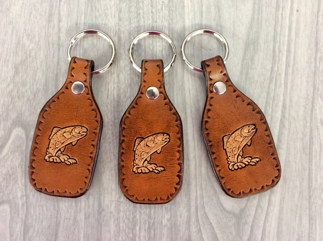 Fish, Key Fob, Leather Keychain, Fish on Key Chain, Tooled Key Fob ...