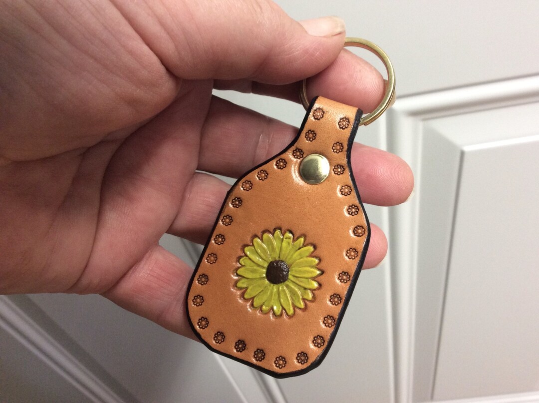 Flower Key Fob, Leather Flower Key Fob,keychain, Leather Key Chain ...